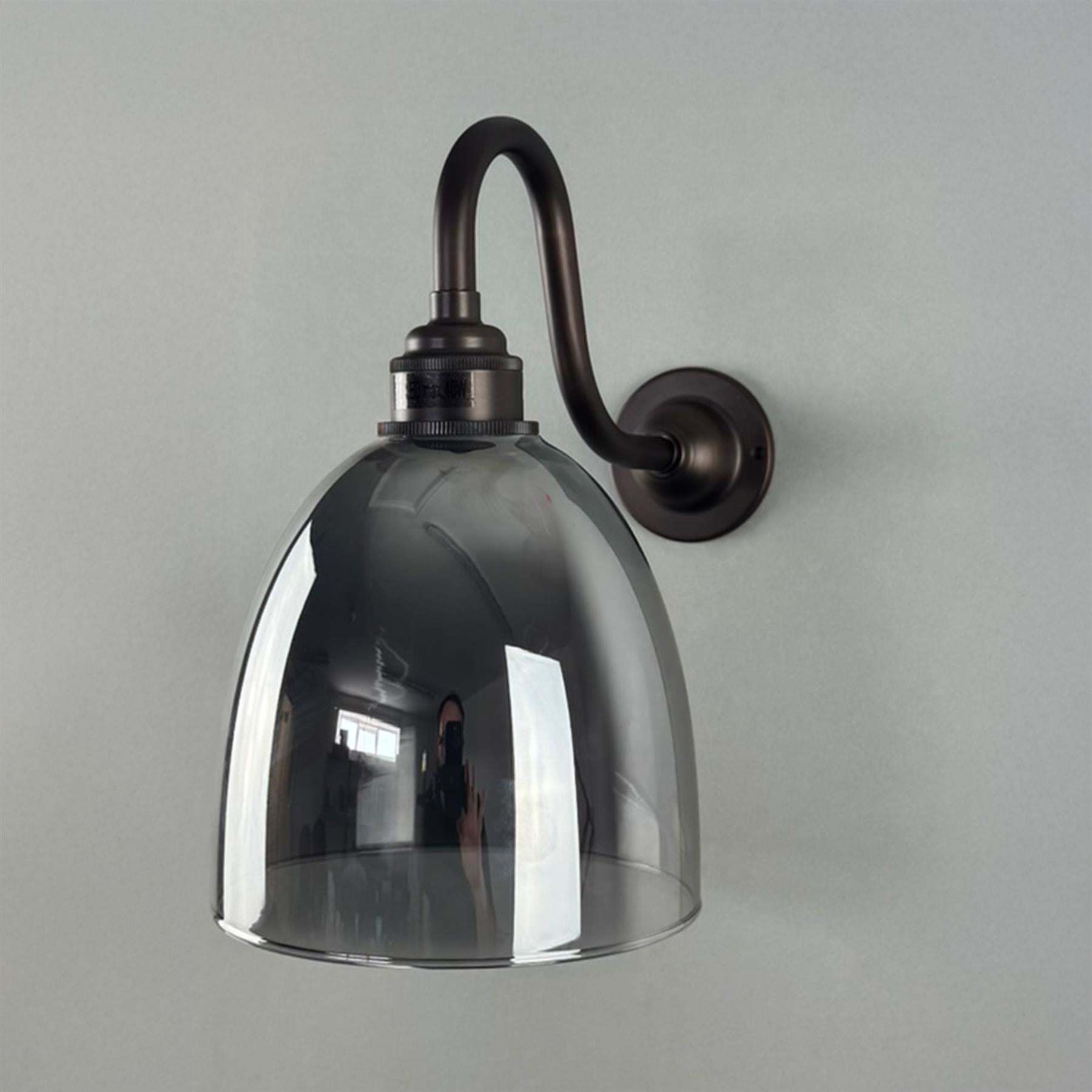Old School Electric Bell Smoked Glass Swan Arm Wall Light